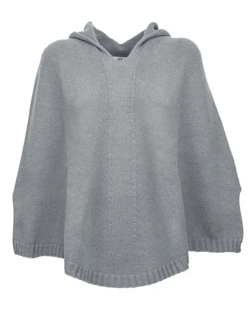 MONTICELLI CASHMERE Cashmere Hooded Poncho - Melange Gray