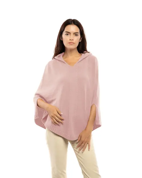 MONTICELLI CASHMERE Cashmere Hooded Poncho - Old Rose
