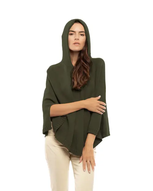 MONTICELLI CASHMERE Cashmere Hooded Poncho - Olive Green
