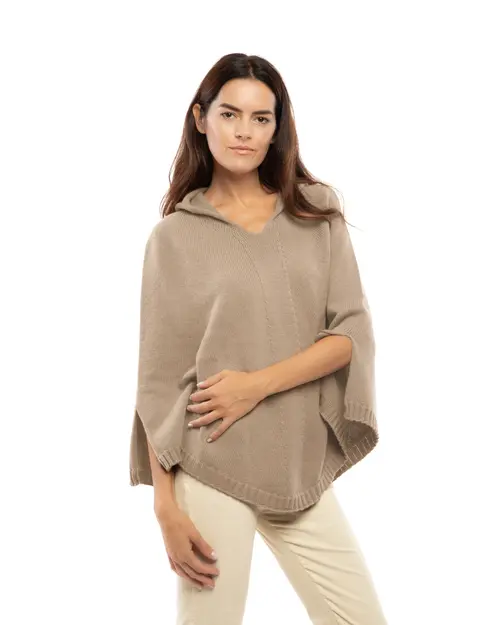 MONTICELLI CASHMERE Cashmere Hooded Poncho - Taupe