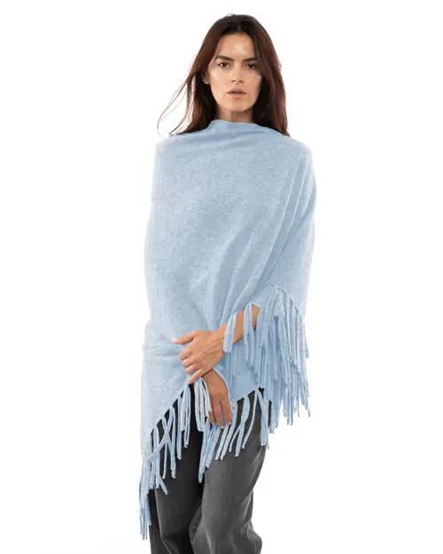MONTICELLI CASHMERE Pure Cashmere Fringe Wrap - Baby Blue