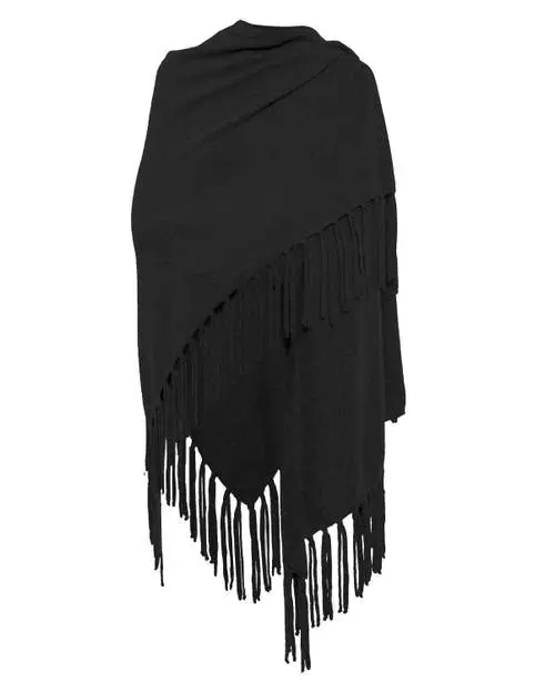 MONTICELLI CASHMERE Pure Cashmere Fringe Wrap - Black