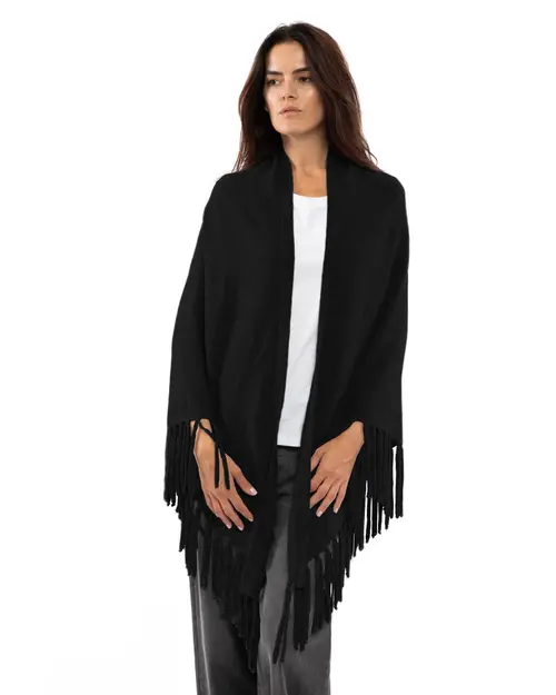 MONTICELLI CASHMERE Pure Cashmere Fringe Wrap - Black