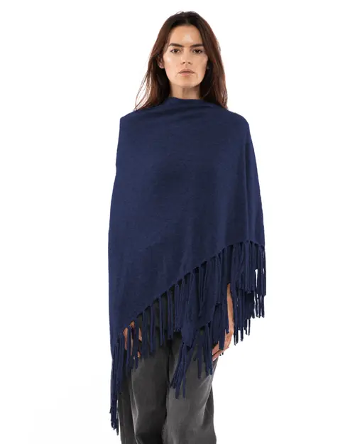 MONTICELLI CASHMERE Pure Cashmere Fringe Wrap - Blue