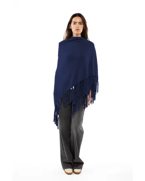 MONTICELLI CASHMERE Pure Cashmere Fringe Wrap - Blue