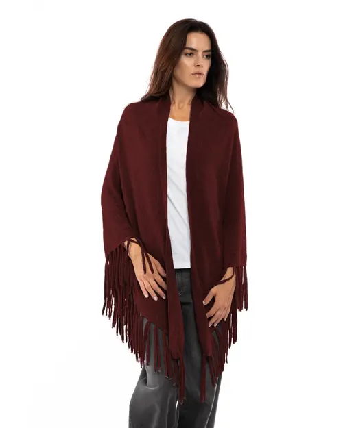MONTICELLI CASHMERE Pure Cashmere Fringe Wrap - Bordeaux