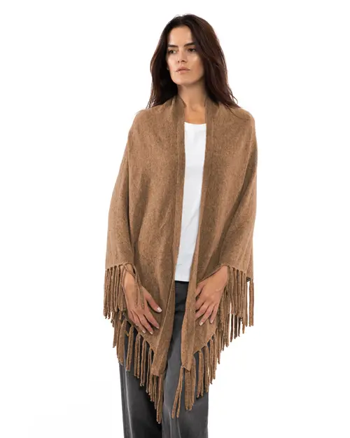 MONTICELLI CASHMERE Pure Cashmere Fringe Wrap - Camel