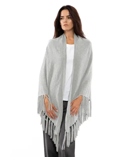MONTICELLI CASHMERE Pure Cashmere Fringe Wrap - Light Gray