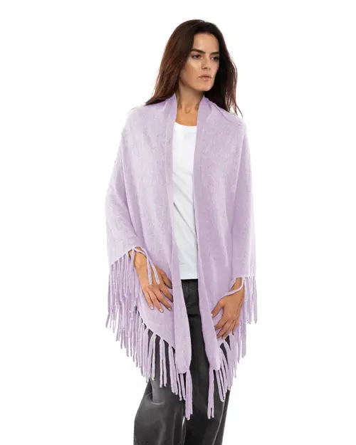 MONTICELLI CASHMERE Pure Cashmere Fringe Wrap - Lilac