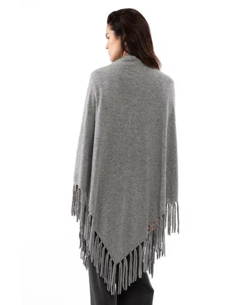 MONTICELLI CASHMERE Pure Cashmere Fringe Wrap - Melange Gray