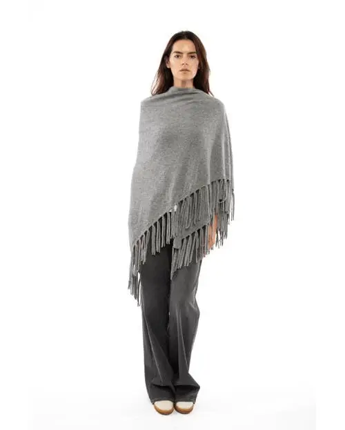 MONTICELLI CASHMERE Pure Cashmere Fringe Wrap - Melange Gray