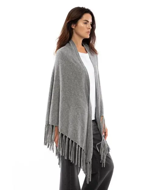 MONTICELLI CASHMERE Pure Cashmere Fringe Wrap - Melange Gray
