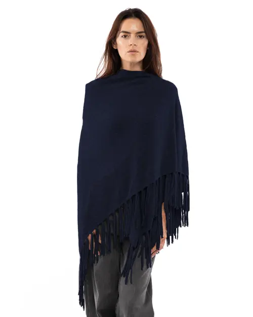 MONTICELLI CASHMERE Pure Cashmere Fringe Wrap - Night Blue