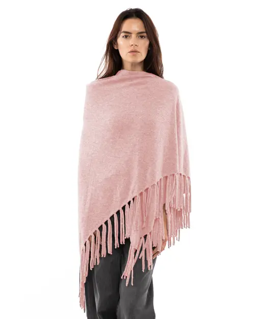 MONTICELLI CASHMERE Pure Cashmere Fringe Wrap - Old Rose