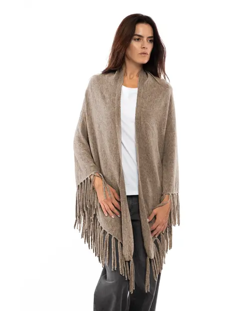 MONTICELLI CASHMERE Pure Cashmere Fringe Wrap - Taupe