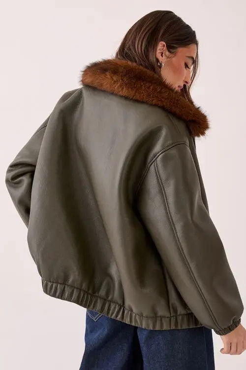Nasty Gal Faux Fur Collar Oversized Bomber Jacket