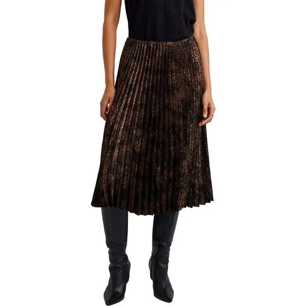Bella Dahl Metallic Leopard Print Pleated Skirt - Micro Leopard