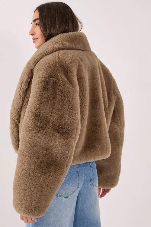 Nasty Gal Cropped Faux Fur Jacket With Oversized Collar