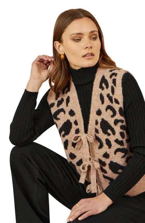 YUMI Knitted Cheetah Print Tie Waistcoat