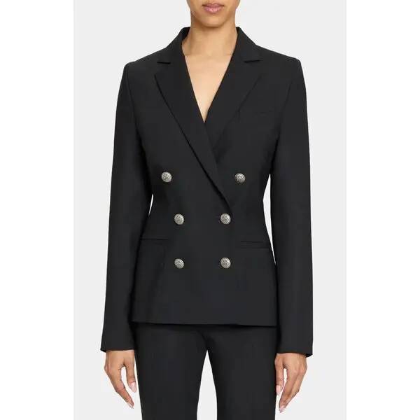 Santorelli Quinn Double Breasted Jacket In Virgin Wool Stretch - Black