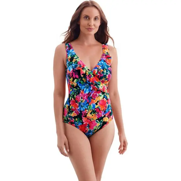 LONGITUDE Ruffle Front Surplice One-piece Swimsuit - Blooming Bouquet