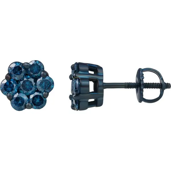 LUVMYJEWELRY 10k Gold 1 Ctw Blue Diamond Cluster Stud Earrings - 10k White Gold