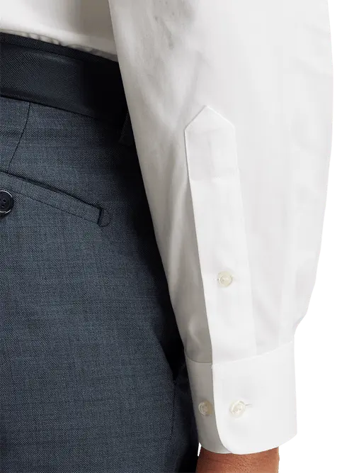 PAUL FREDRICK Non-iron Cotton Pinpoint Solid Snap Tab Collar Dress Shirt - White