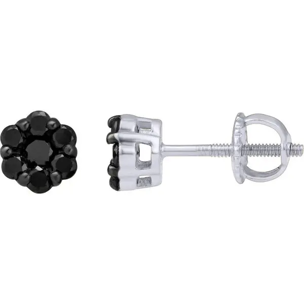 LUVMYJEWELRY 0.5 Ctw Black Diamond Cluster Stud Earrings - 10k White Gold