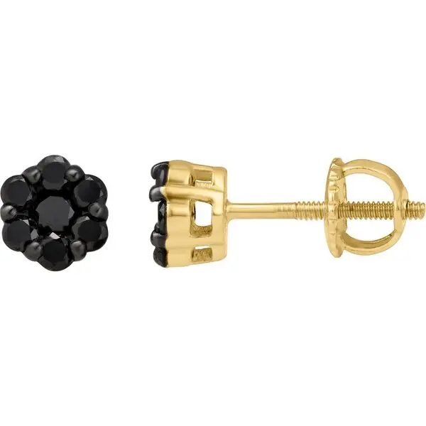 LUVMYJEWELRY 0.5 Ctw Black Diamond Cluster Stud Earrings - 10k Yellow Gold