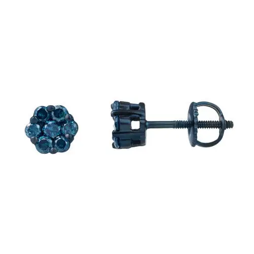 LUVMYJEWELRY 0.35 Ctw Blue Diamond 10k Gold Cluster Stud Earrings - 10k White Gold