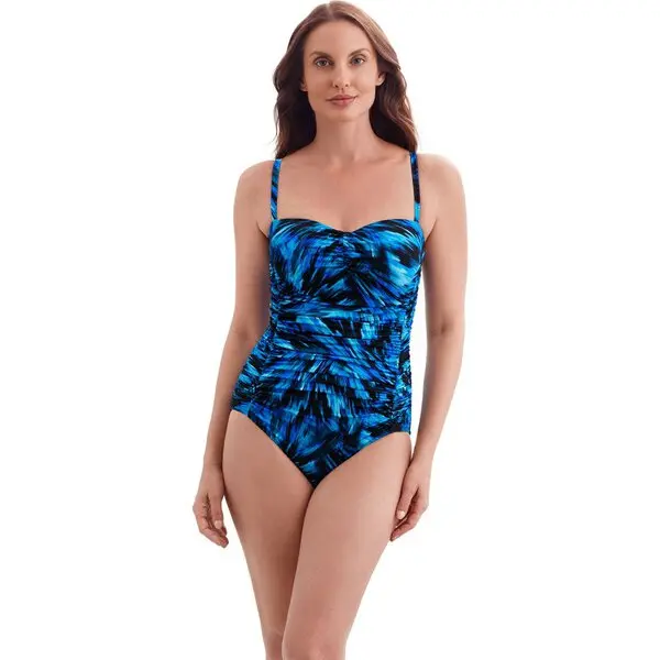 LONGITUDE Shirred Sweetheart Tank Long Torso One-piece Swimsuit - Summer Waves