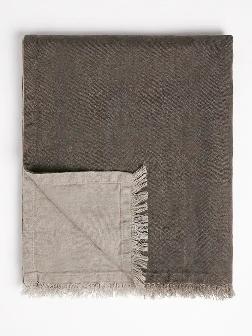 Anaya Reversible Linen Fringe Throw - Mocha Brown