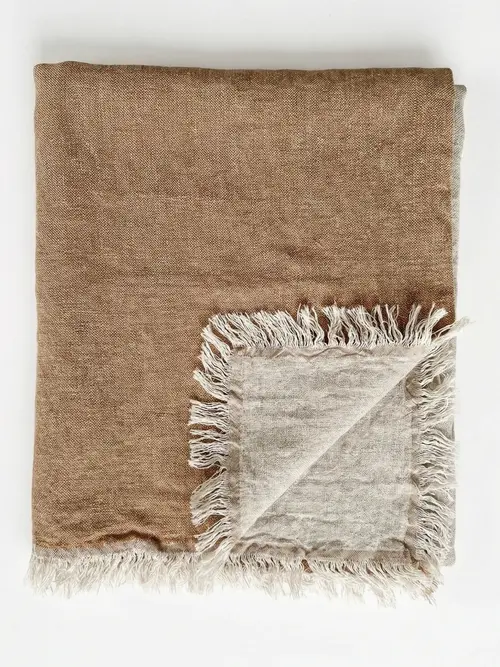 Anaya Reversible Linen Fringe Throw - Rustic Orange