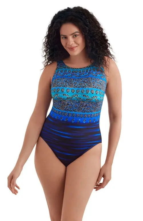 LONGITUDE Scoopback Highneck High Leg Long Torso One-piece Swimsuit - Just Shine