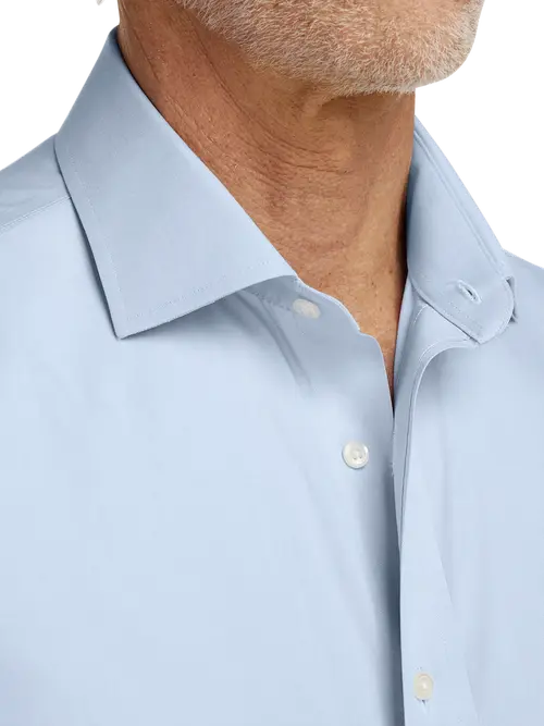 PAUL FREDRICK Non-iron Cotton Pinpoint Solid Spread Collar French Cuff Dress Shirt - Blue