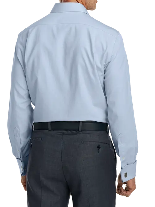 PAUL FREDRICK Non-iron Cotton Pinpoint Solid Spread Collar French Cuff Dress Shirt - Blue
