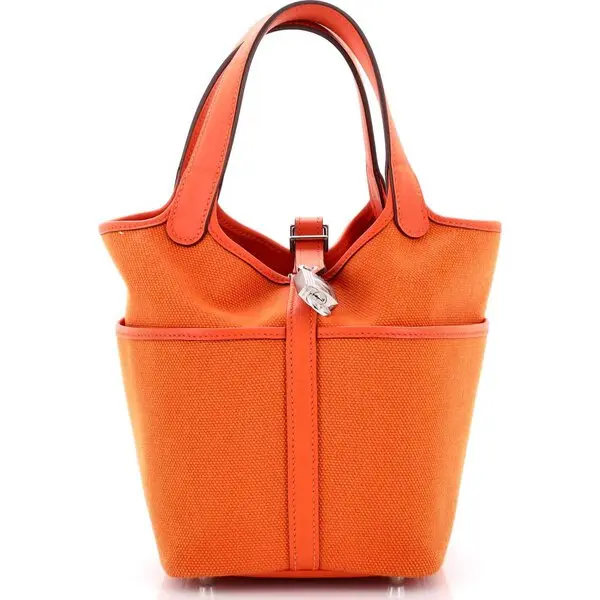 HERMES Cargo Picotin Lock Bag Canvas And Swift Pm - Orange Minium