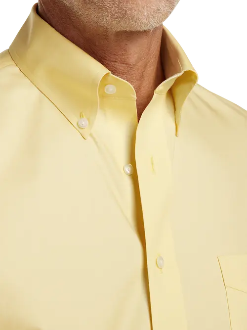 PAUL FREDRICK Slim Fit Non-iron Cotton Pinpoint Solid Button Down Collar Dress Shirt - Yellow