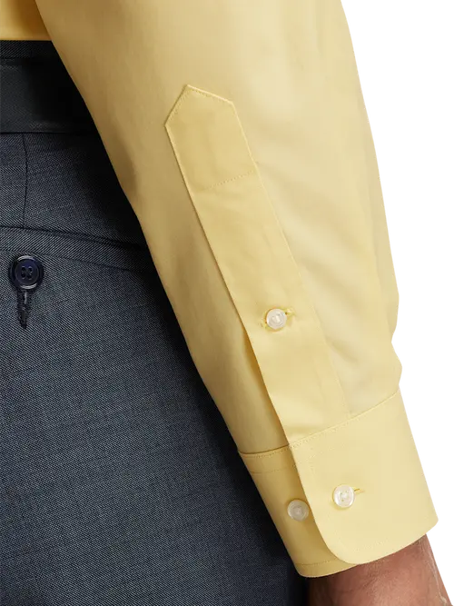 PAUL FREDRICK Slim Fit Non-iron Cotton Pinpoint Solid Button Down Collar Dress Shirt - Yellow