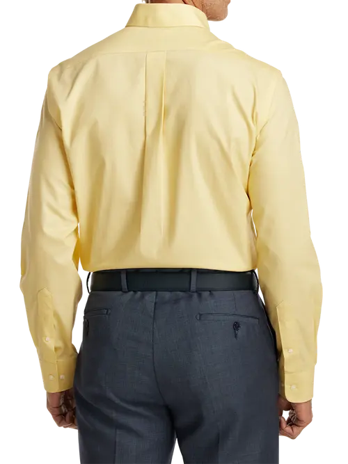 PAUL FREDRICK Slim Fit Non-iron Cotton Pinpoint Solid Button Down Collar Dress Shirt - Yellow
