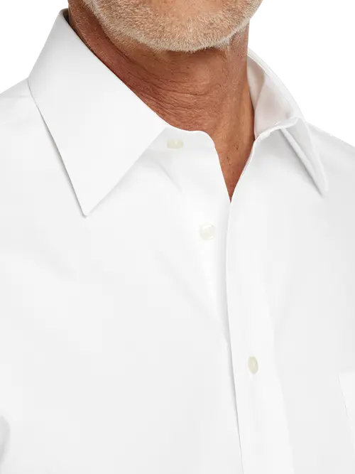 PAUL FREDRICK Non-iron Cotton Pinpoint Solid Point Collar Short Sleeve Dress Shirt