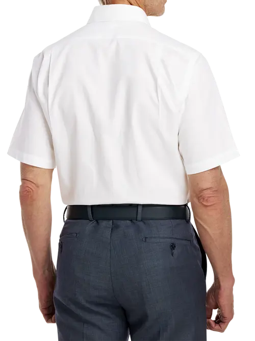 PAUL FREDRICK Non-iron Cotton Pinpoint Solid Point Collar Short Sleeve Dress Shirt