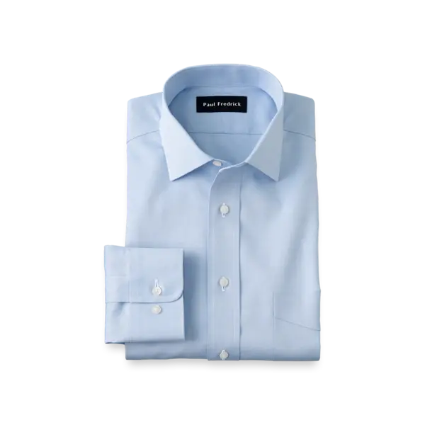 PAUL FREDRICK Non-iron Cotton Pinpoint Solid Spread Collar Dress Shirt - Blue