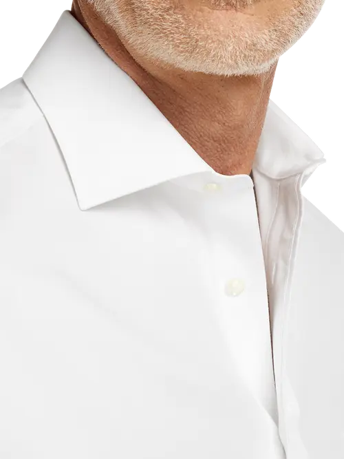 PAUL FREDRICK Non-iron Cotton Pinpoint Solid Spread Collar Dress Shirt - White