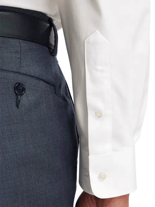 PAUL FREDRICK Non-iron Cotton Pinpoint Solid Spread Collar Dress Shirt - White
