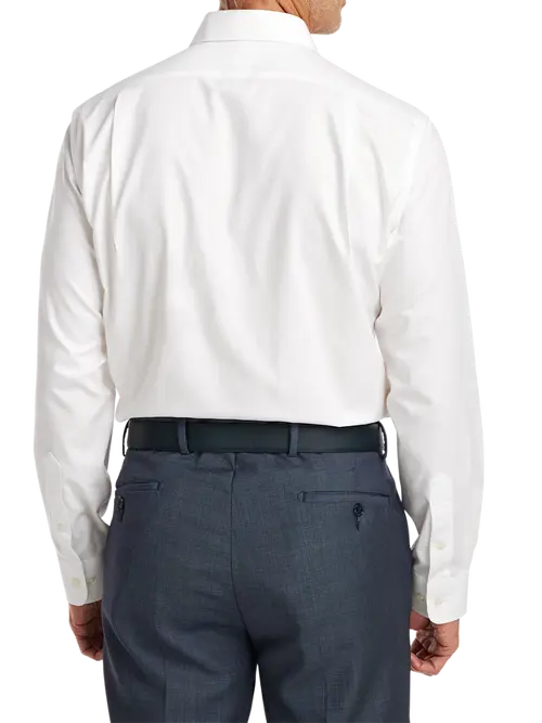 PAUL FREDRICK Non-iron Cotton Pinpoint Solid Spread Collar Dress Shirt - White