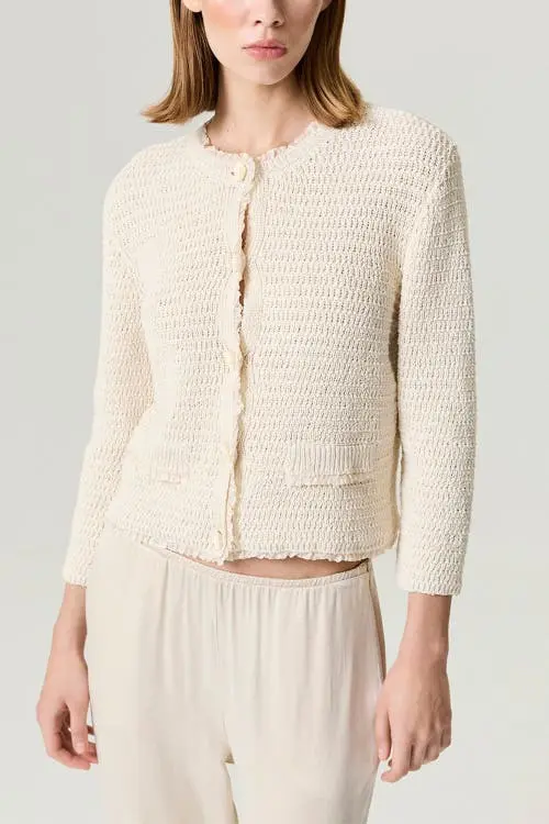 NOCTURNE Textured Bouclé Button Cardigan