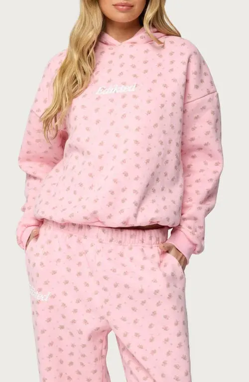 EDIKTED Floral-printed Logo Hoodie - Light-pink