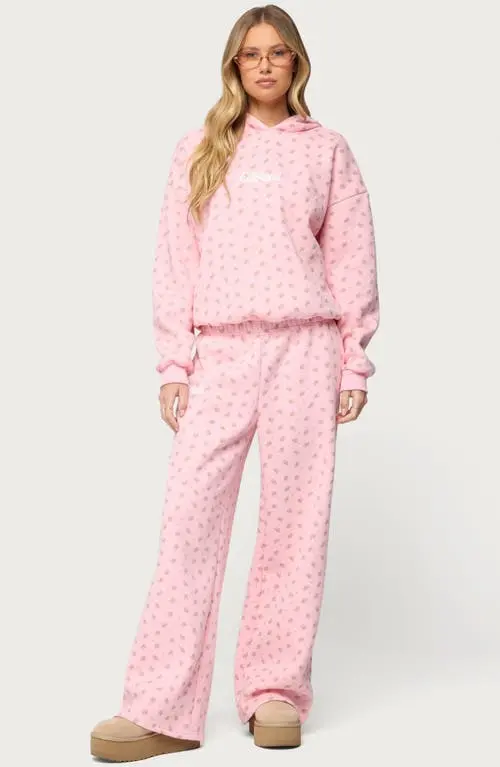 EDIKTED Floral-printed Logo Hoodie - Light-pink