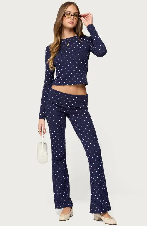 EDIKTED Daliya Dot Foldover Pants - Navy